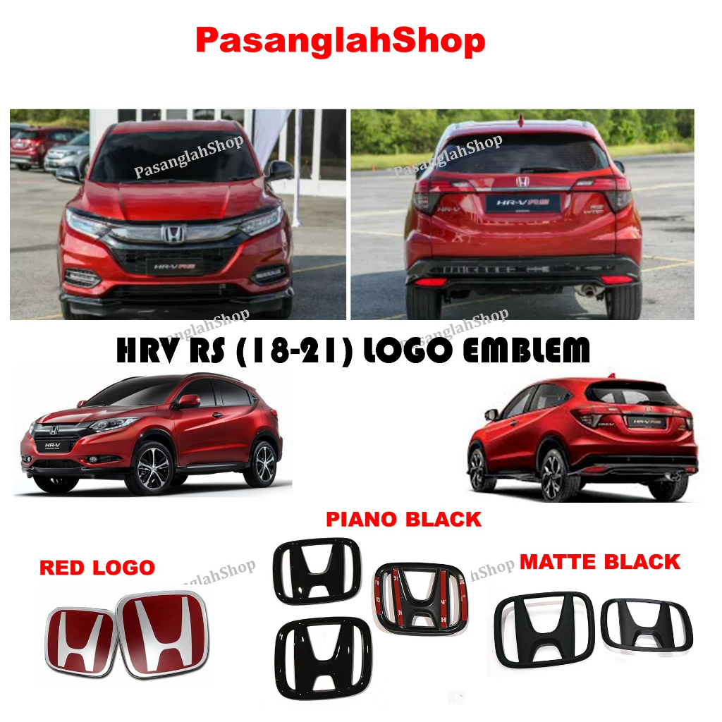 Honda HRV RS 2018-21 Matte Black Piano Black Red Honda Logo Emblem RS ...