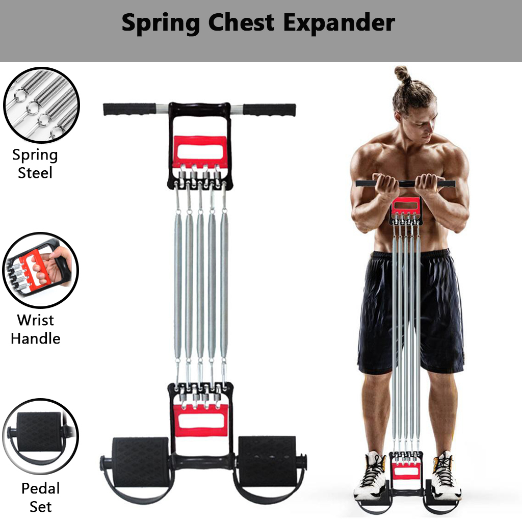 Spring Chest Expander Adjustable 3 in 1 Hand Gripper Heavy Duty Gym Arm ...