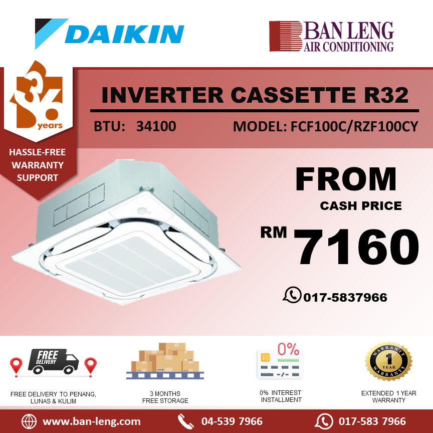 Daikin Ceiling Cassette (wireless) R32 Ecoking Inverter - FCF-C Series ...