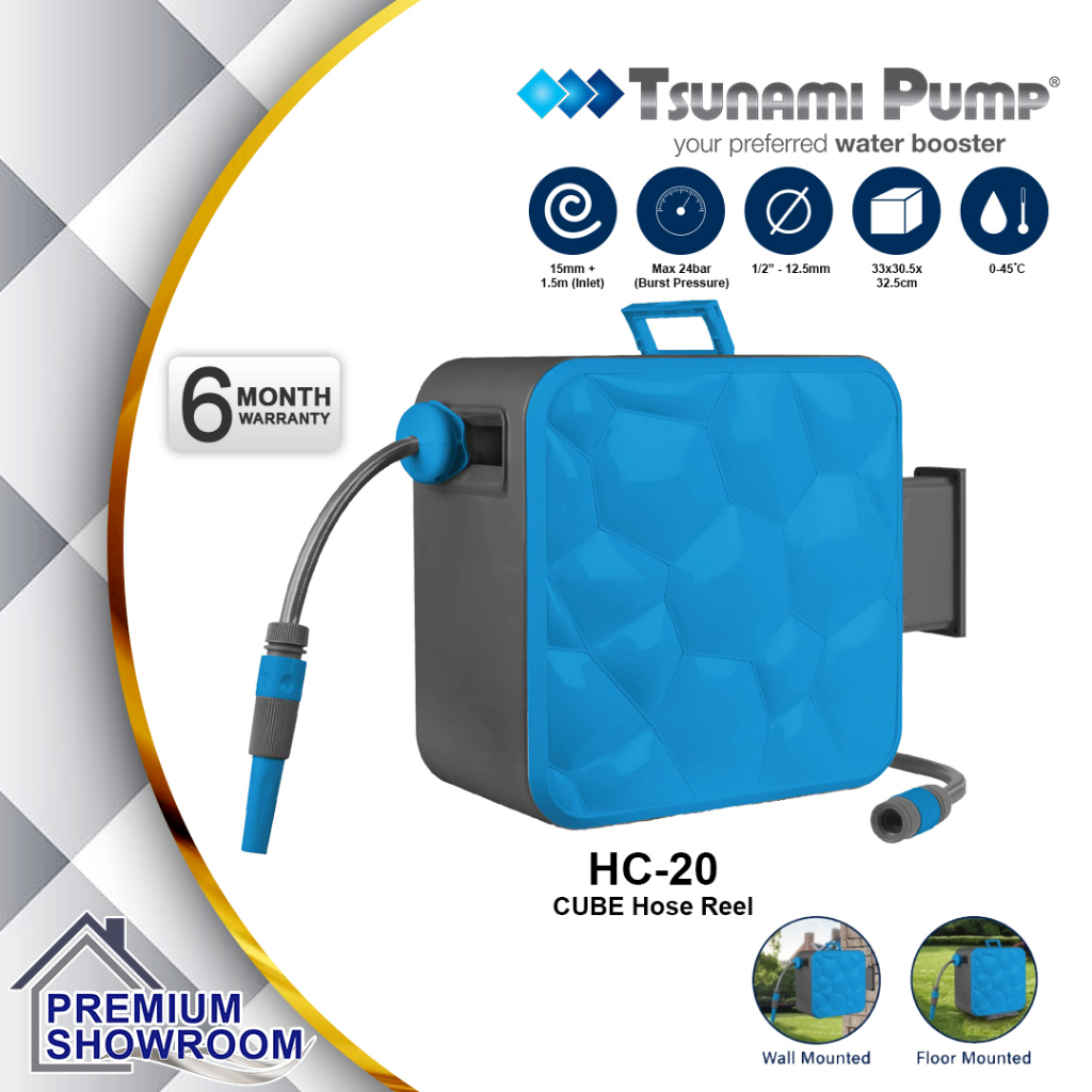 Tsunami Pump HC-20 CUBE 20m Garden Hose Reel Automatic Retractable ...