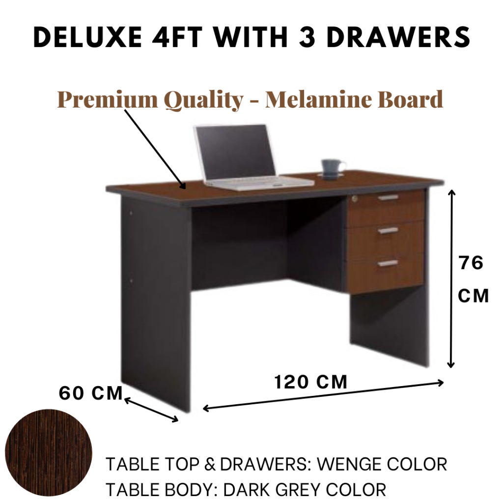 🔥OFFER🔥G HOME Office Table 3 Feet 4 Feet 5 Feet With Drawer Grey/Wenge ...