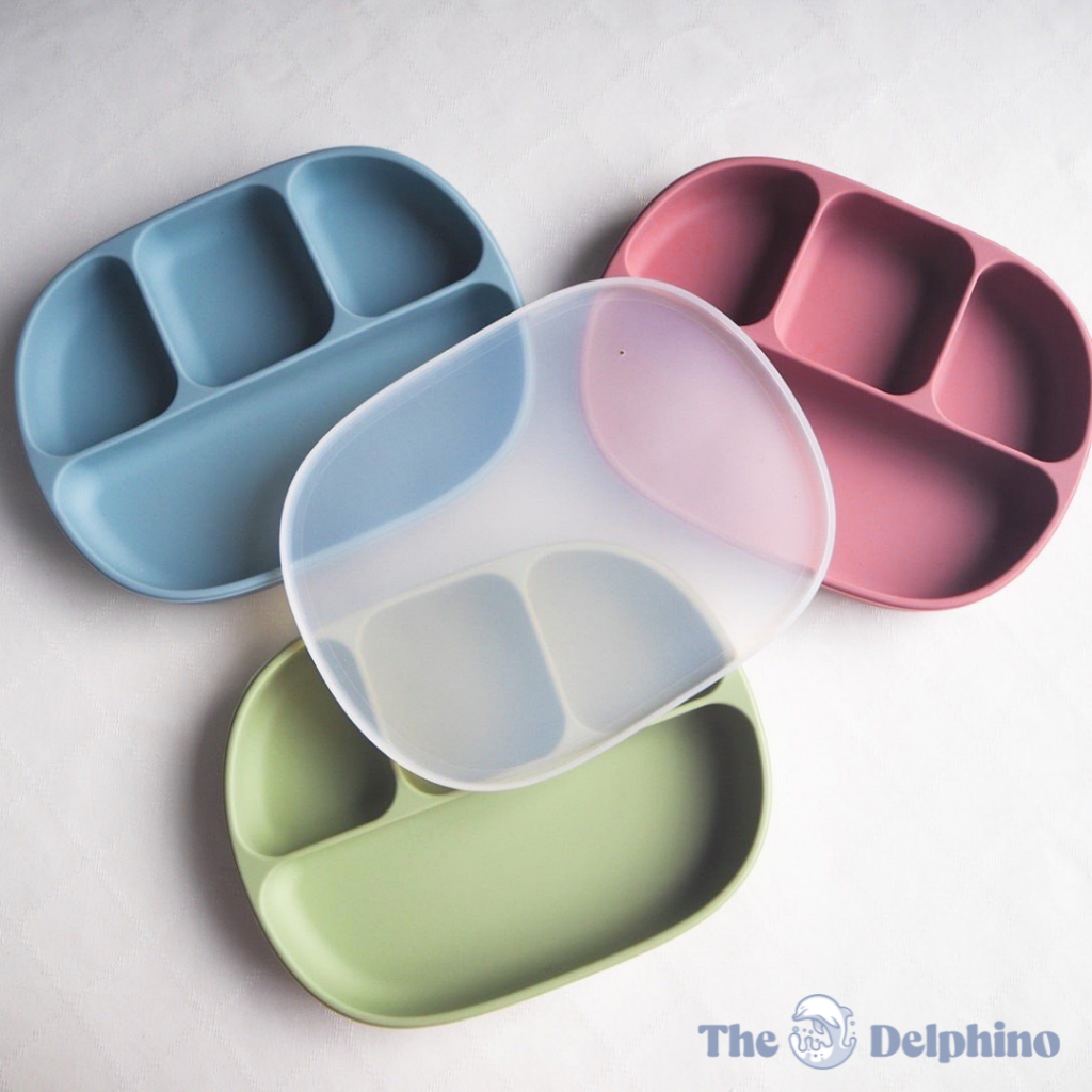 The Delphino Silicone Rectangular Plate with Lid [Strong Suction] Baby ...