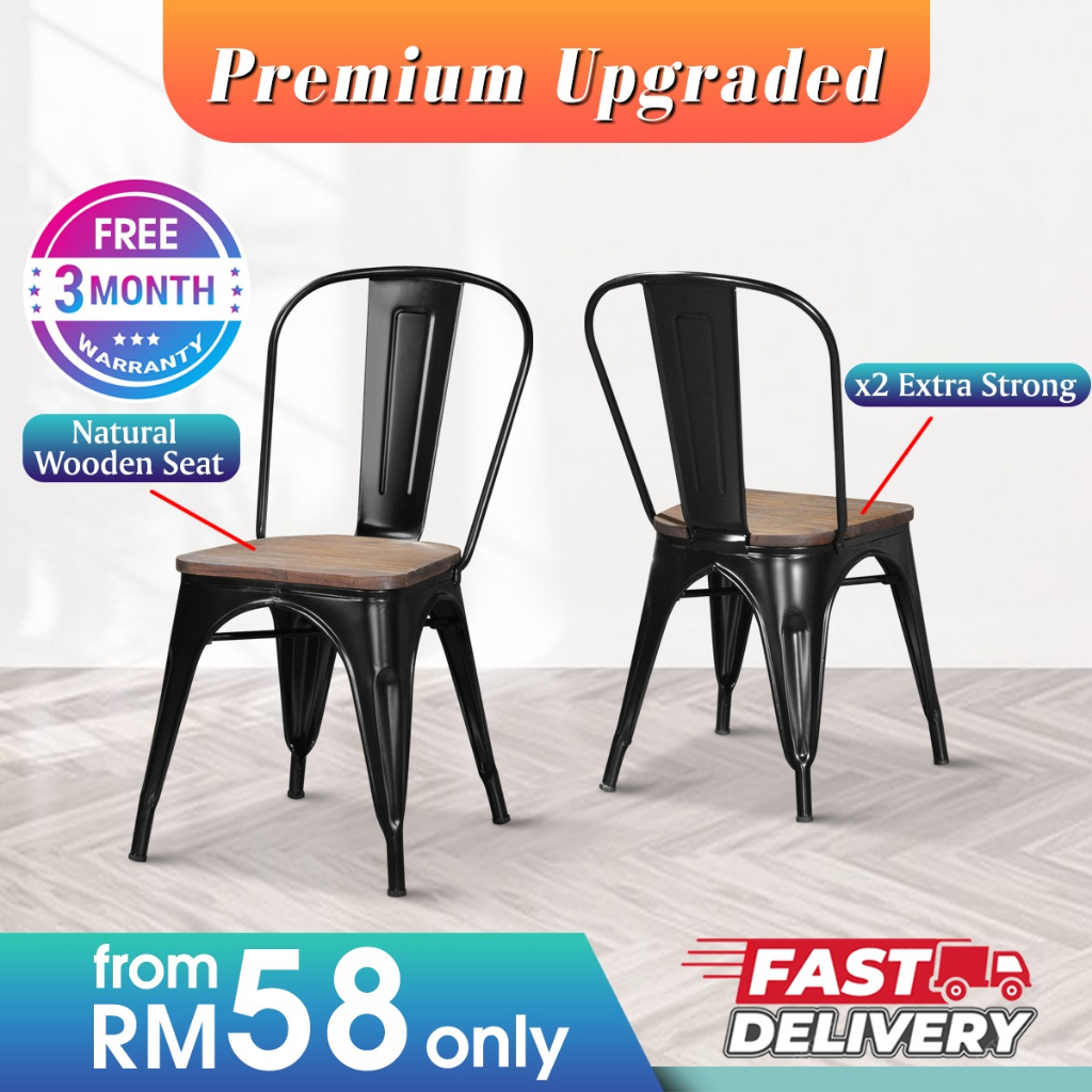 READY STOCK/DINING CHAIR METAL/KERUSI MAKAN BESI WITH WOODEN SEAT ...