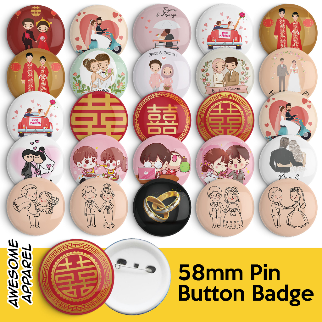Wedding Kahwin Graphic Designs 58mm 44mm Button Badge with Pin (Y061 ...
