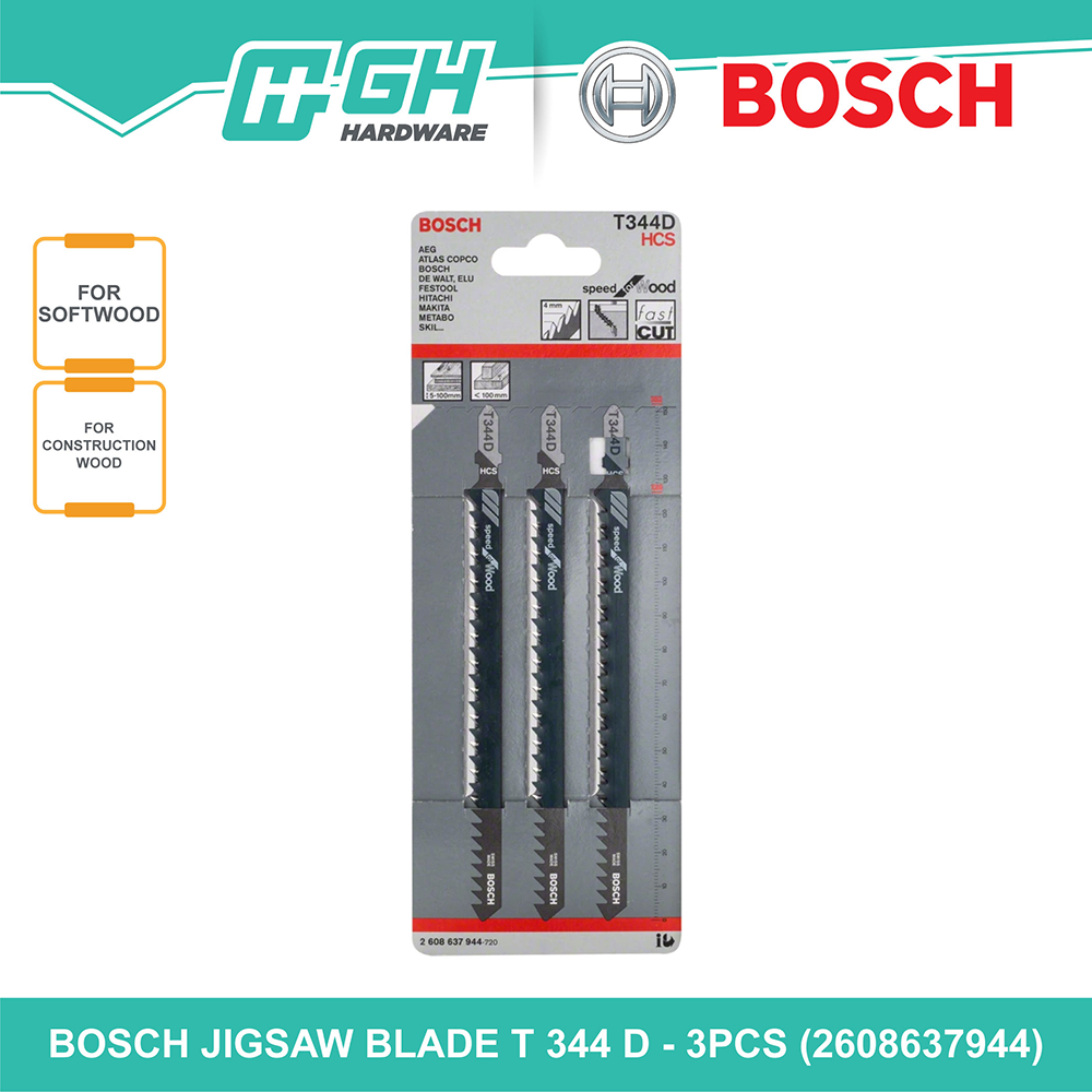 [ GH HARDWARE ] BOSCH T 344 D / T344D Speed For Wood Jigsaw Blade - 1 ...