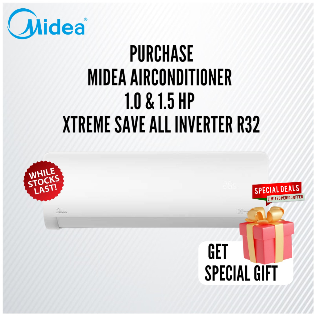 Midea MSXS-CRDN8 Air Conditioner XTreme Save Series 1.0HP 1.5HP R32 Wall Inverter with Ionizier ...