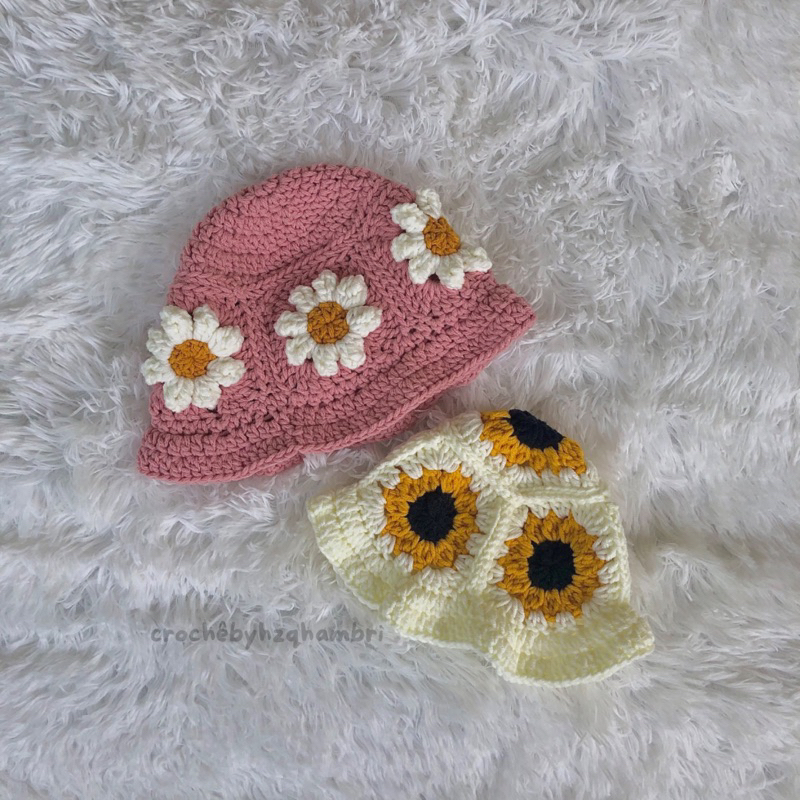 [PRE-ORDER] 🌼 GRANNY SQUARE CROCHET BUCKET HAT | TOPI KAIT GRANNY ...