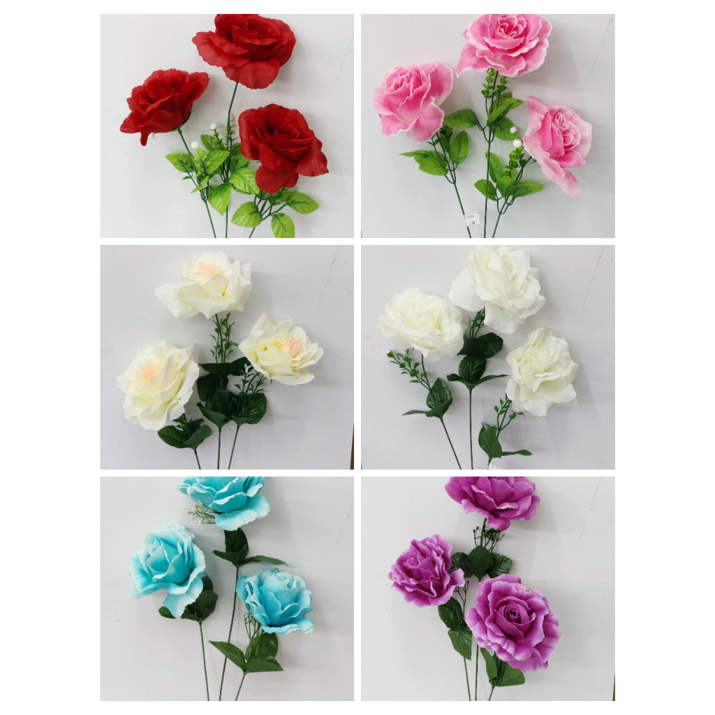 Bunga ros kembang besar tangkai x 3 kuntum berbagai corak | Shopee Malaysia