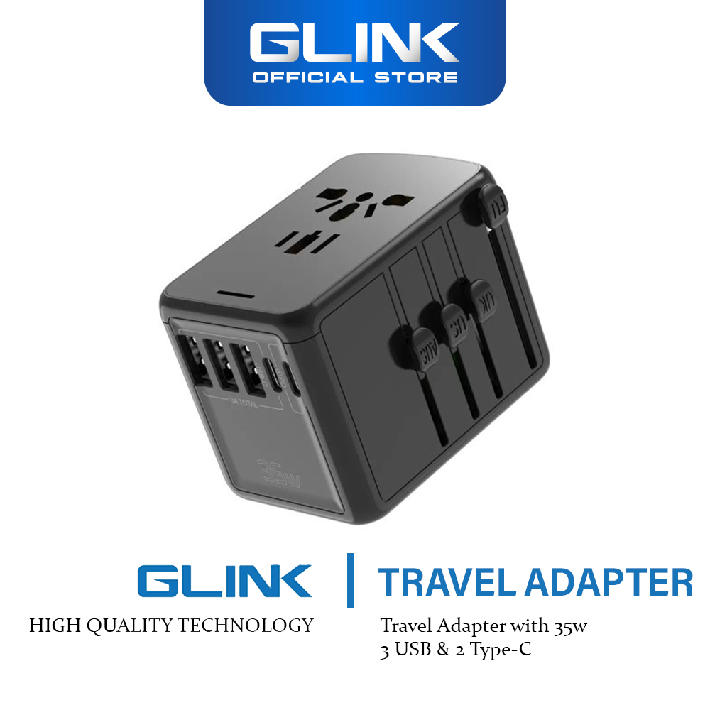 Glink Travel Adapter with 35W, 3 USB port & 2 Type-C Port | Shopee Malaysia