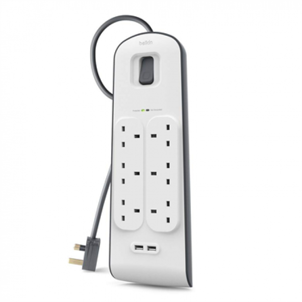 BELKIN BSV604SA2M Surge Protector with 6 Gang 2 USB, 2m Length ...