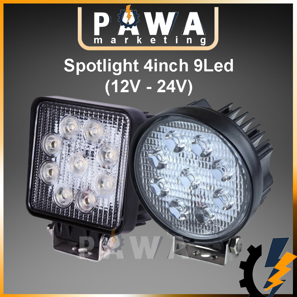 Votec 9 LED Spotlight 4inch Square Round 12V 24V Fog Lamp Work Lamp Car ...