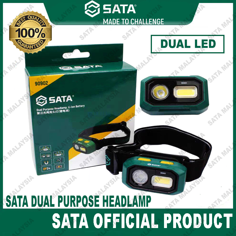 SATA Dual Purpose Headlamp Li-ion Battery Headlight Work Light Sata Tools Headlight Lampu Kerri ...