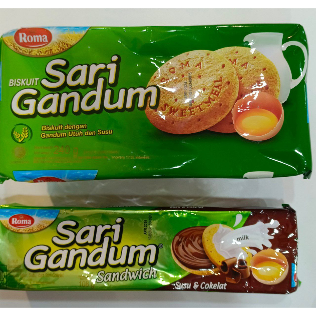 ROMA SARI GANDUM VARIAN RASA GANDUM UTUH DAN SUSU,SANDWICH SUSU COKELAT ...