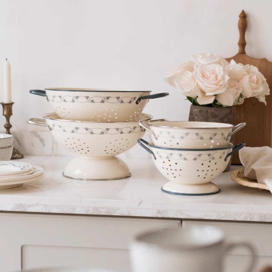 French Style Metal Colander With Handle - Rose Pattern (Small / Large ...