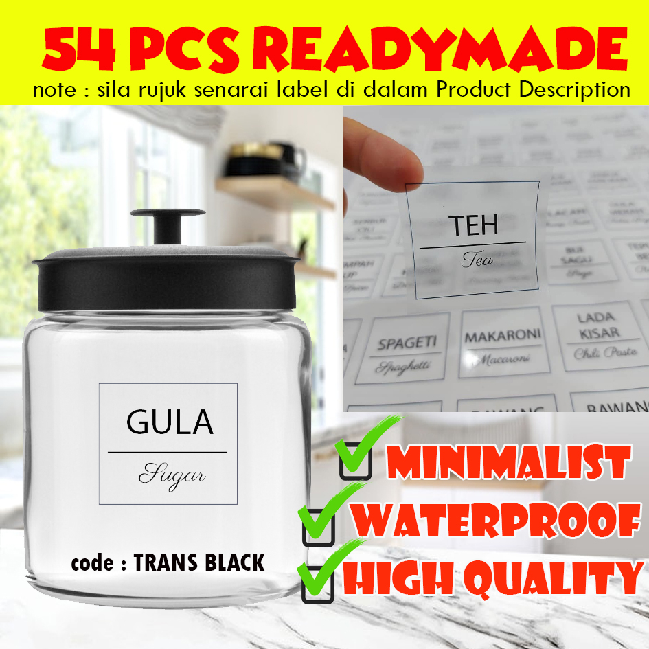 54pcs Sticker Dapur Waterproof Readymade Dwibahasa Saiz 5cm x 5cm ...