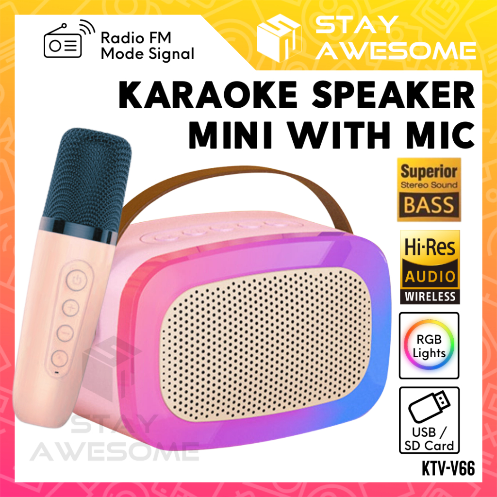 Mini Pink Speaker Bluetooth Bass Original Karaoke RGB Spiker Portable ...