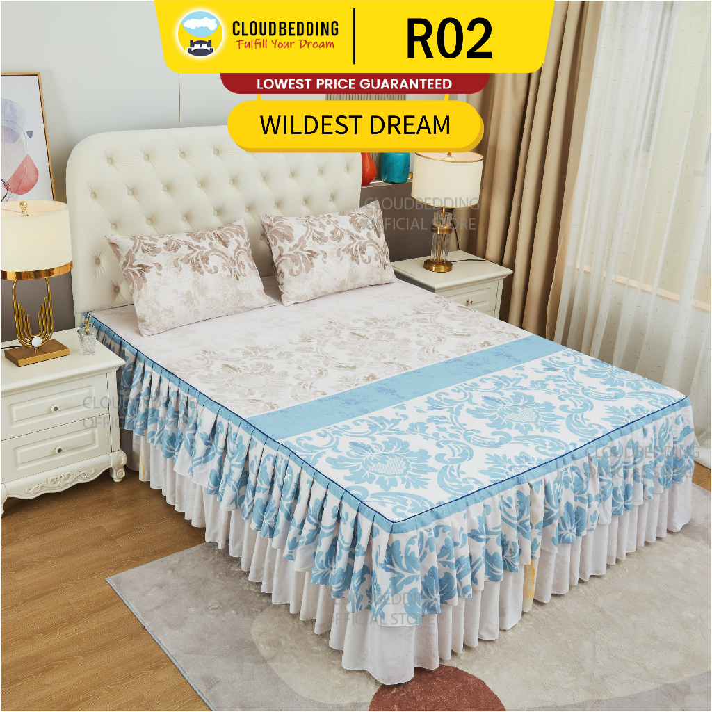 Cadar Ropol Set 3IN1 Super Single/Queen /King Bedsheet Bed Skirt ...