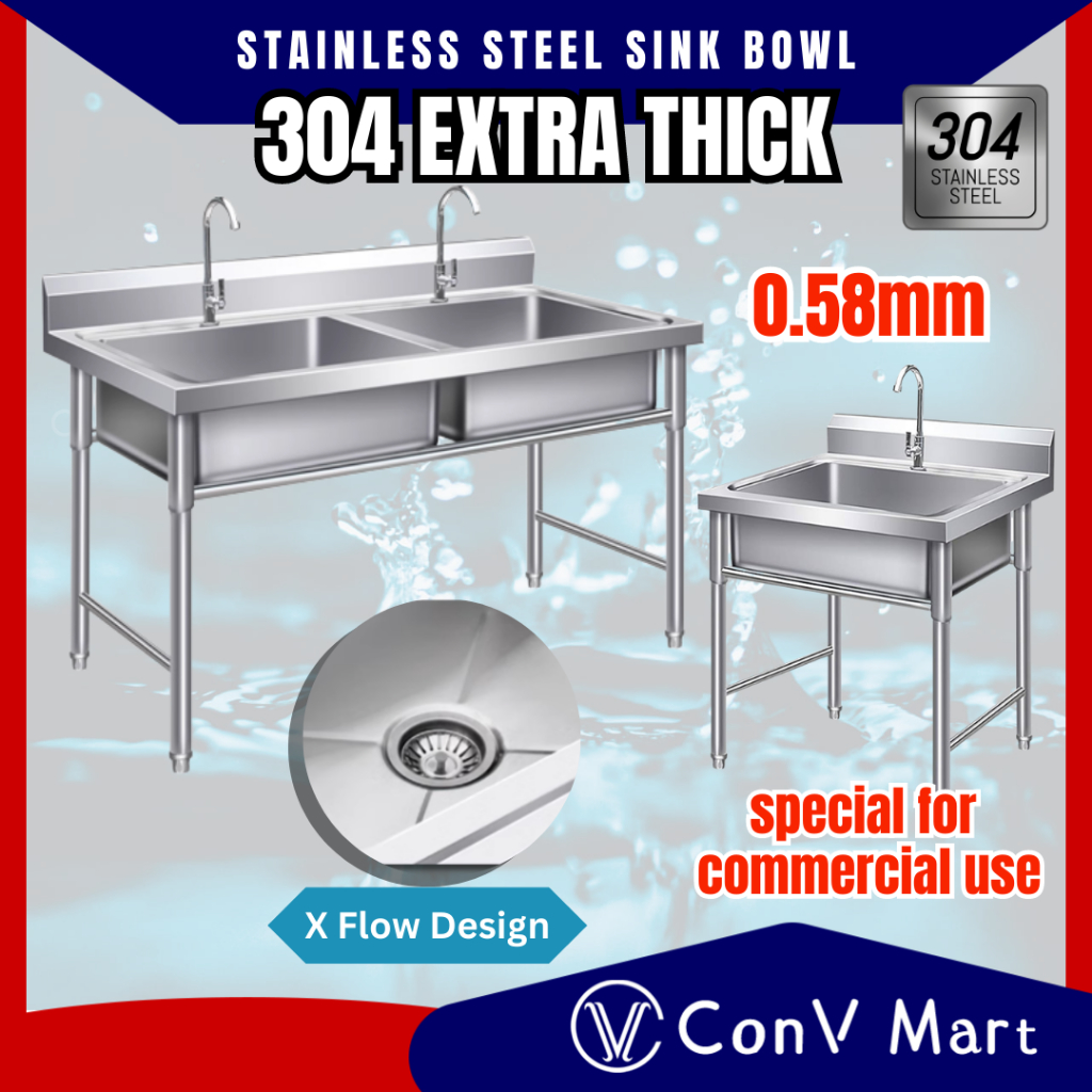 【Single/Double Bowl】Stainless Steel Bowl Sink with Stand Table Sinki ...