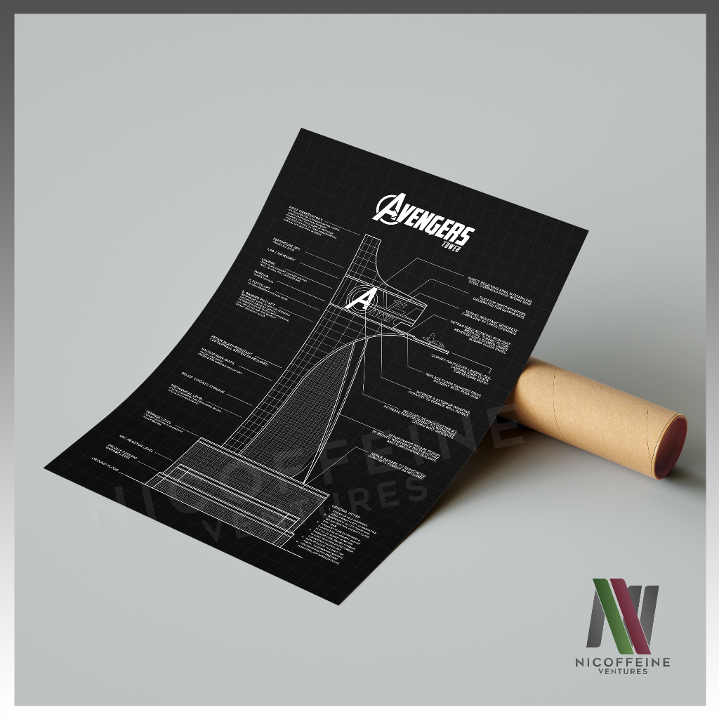 [Poster Only] Marvel Avengers Tower Stark Minimal Blueprint Style Art ...