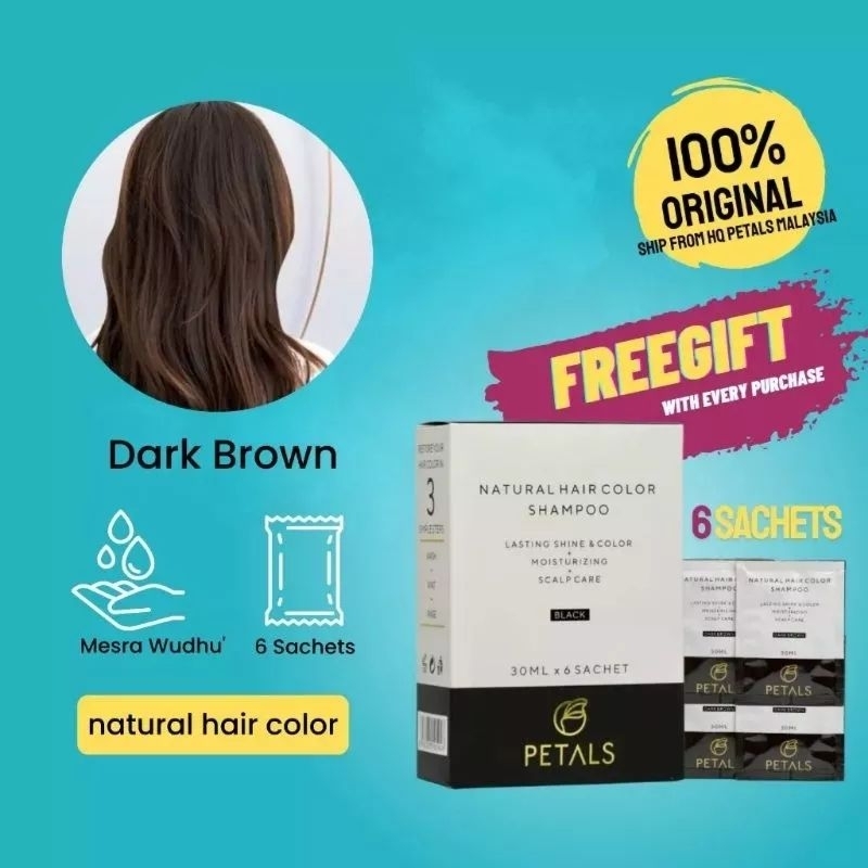PETALS HAIR COLOUR SHAMPOO,black hair,hitamkan rambut,hilangkan uban ...