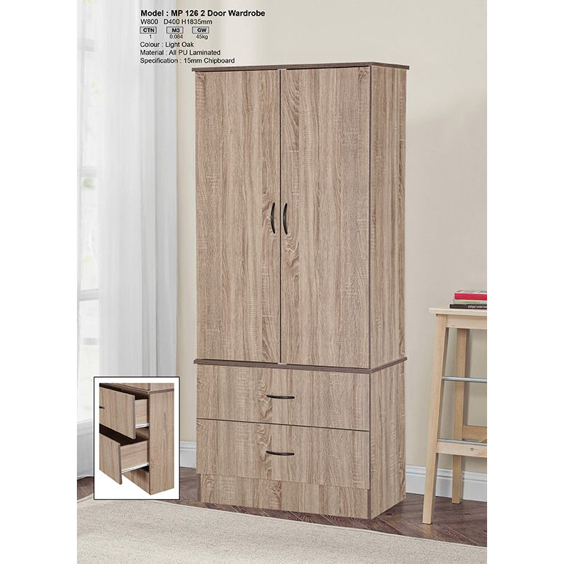 [183cm x 80cm][3Locks] CozyNetz 2 Door 2 Drawer Wardrobe with 3 Locks ...