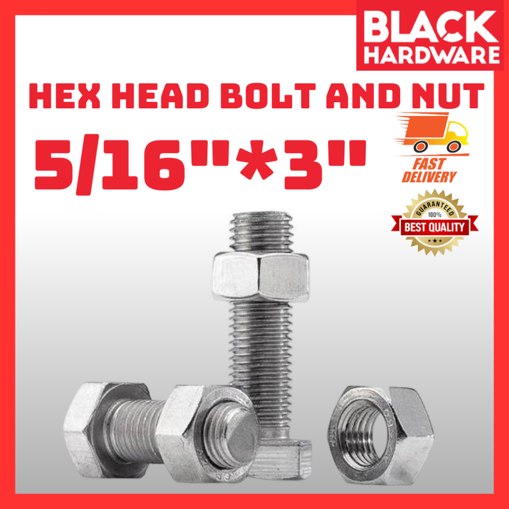 Black Hardware 5/16*3" Hex Screw Bolt Dan Nut Set Galvanized Washer ...