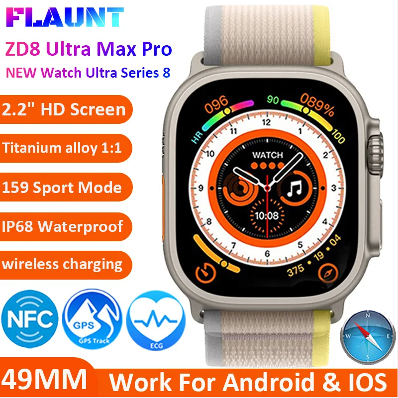 HUAWEI 2023 ZD8 Ultra MAX Plus Smart Watch Series 8 Compass 49mm Titanium Alloy Bluetooth Call ...
