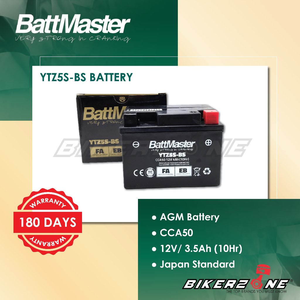 BATTMASTER YTZ5S-BS Battery (with Warranty) for motorbike by Bikerzone ...