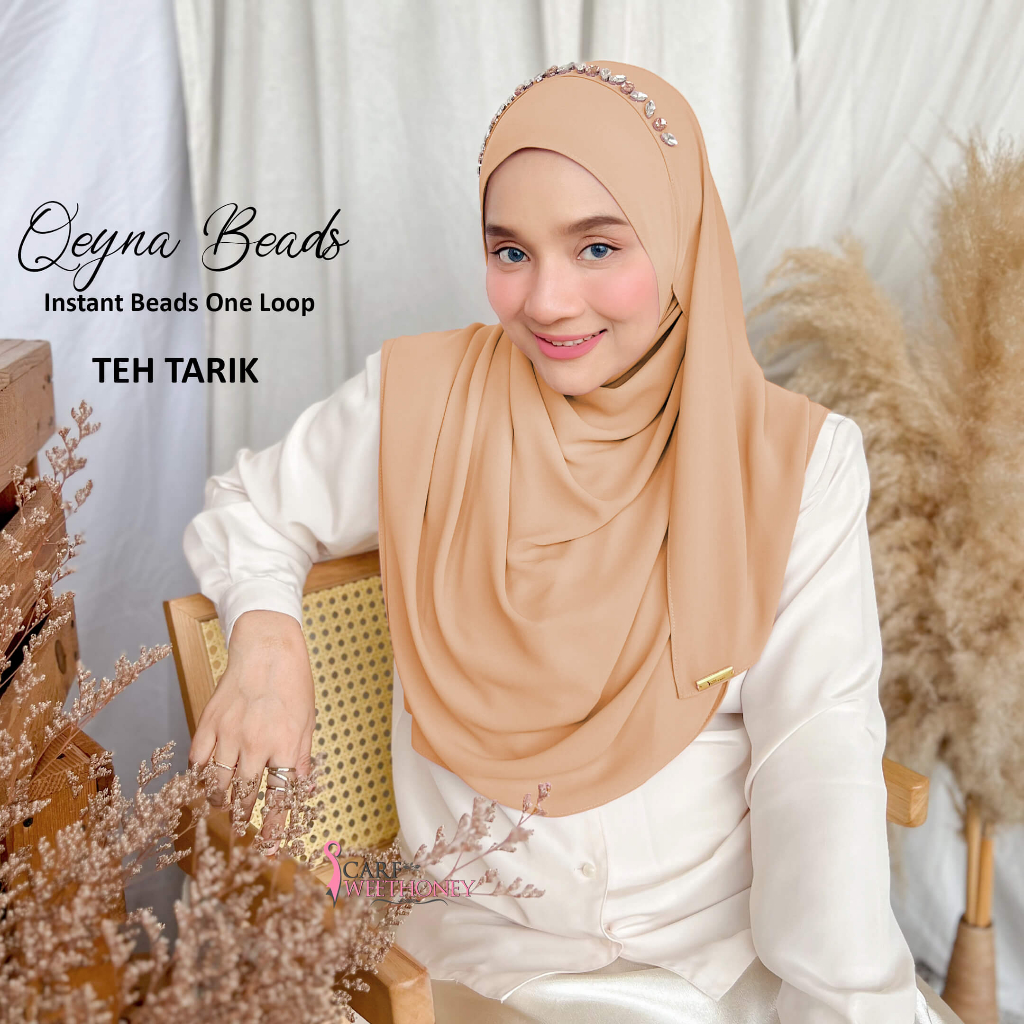QEYNA BEADS Tudung Instant Shawl Single Loop Premium Chiffon Manik ...