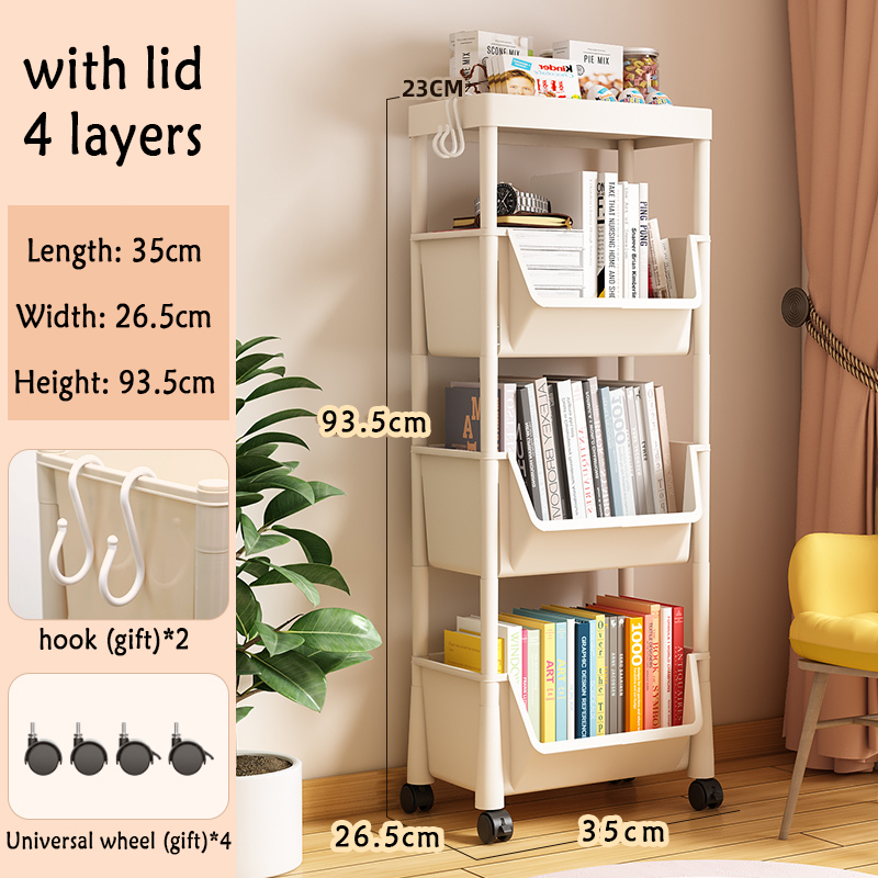 Multi-Layer Storage Rack With Wheels Movable Book Shelf Rack Household ...