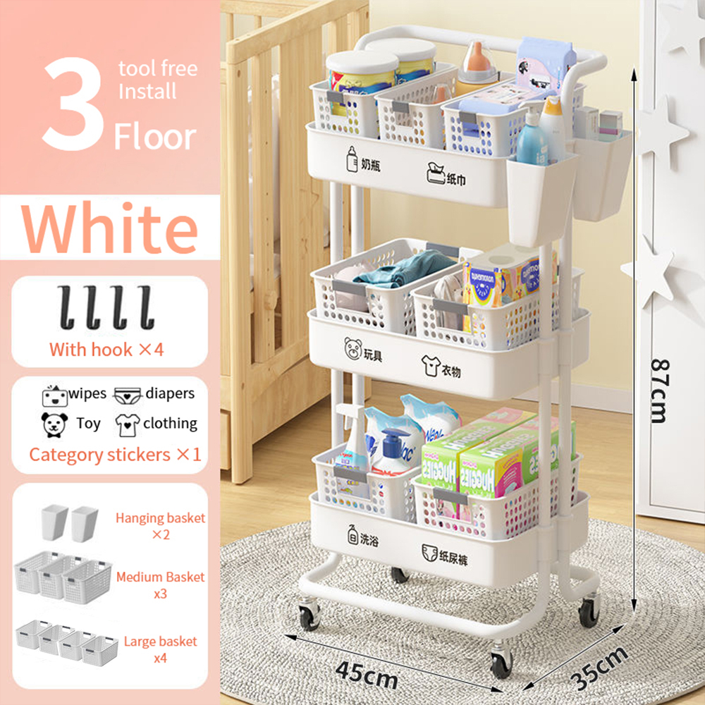 [MINCHI] Full Set 3/4 tier Trolley Rack Quality Baby Storage Rack ...