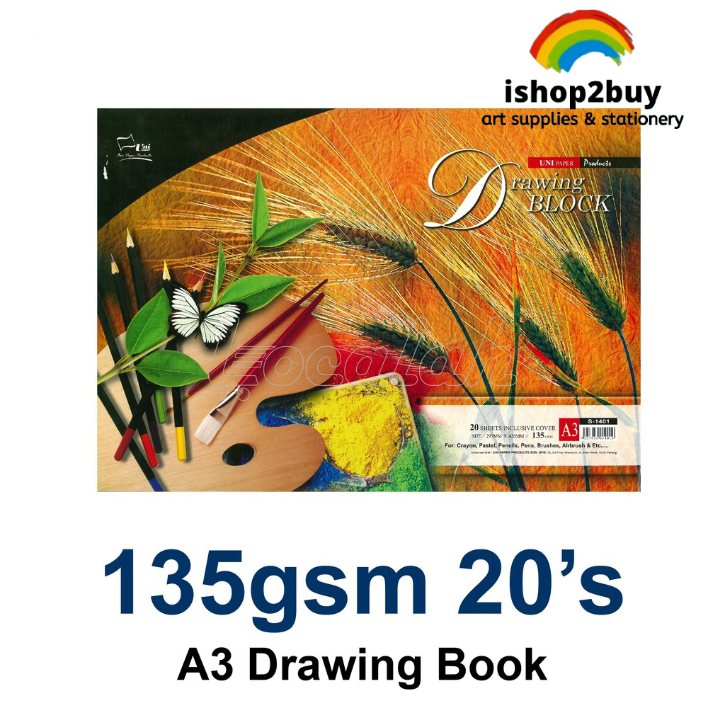 Uni Paper A3 Drawing Book Sketch Book 135gsm 20 Sheets Kertas Lukisan ...