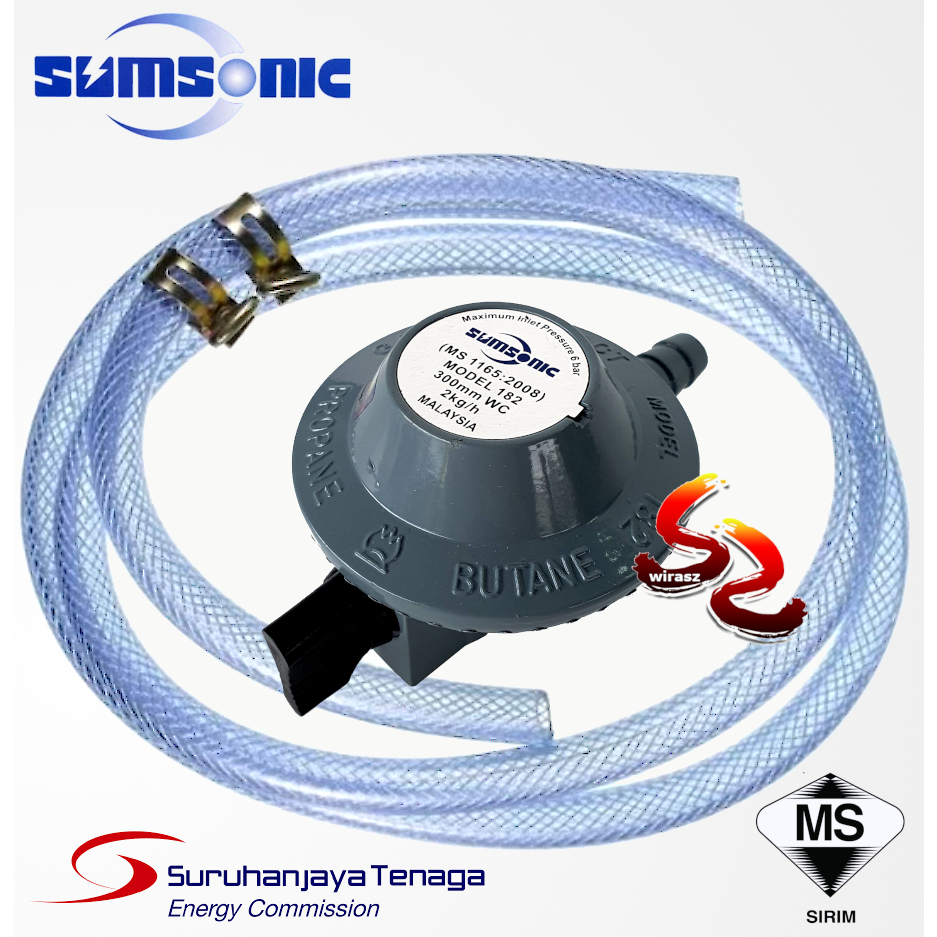 SUM LPG-382 LOW PRESSURE GAS REGULATOR Complete with hose and Clips ...