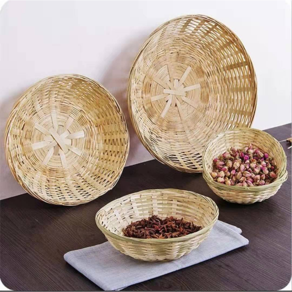 Round Bamboo Basket Roti Basket Rattan Bakul Rotan Bulat Raga Buluh ...