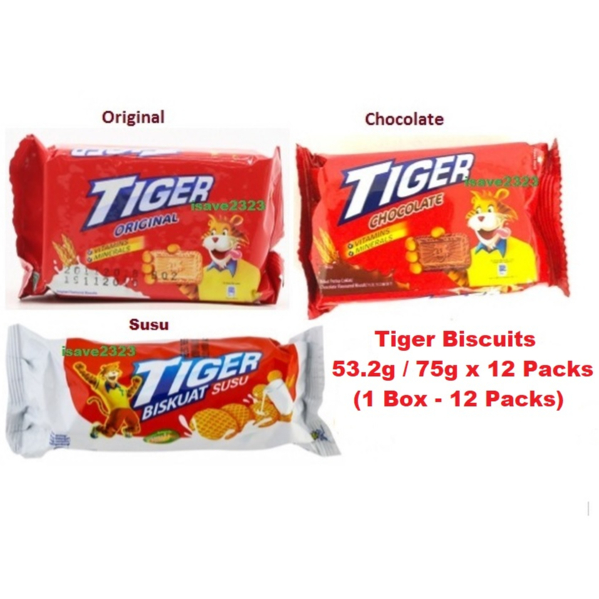 Tiger Biscuits - Original / Chocolate / Susu - 1 ctn (53.2g/75g x 12 ...