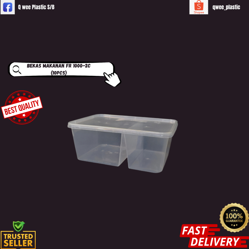 FELTON 10PCS PER PACK 2 Compartment Rectangular Plastic Disposable Food ...