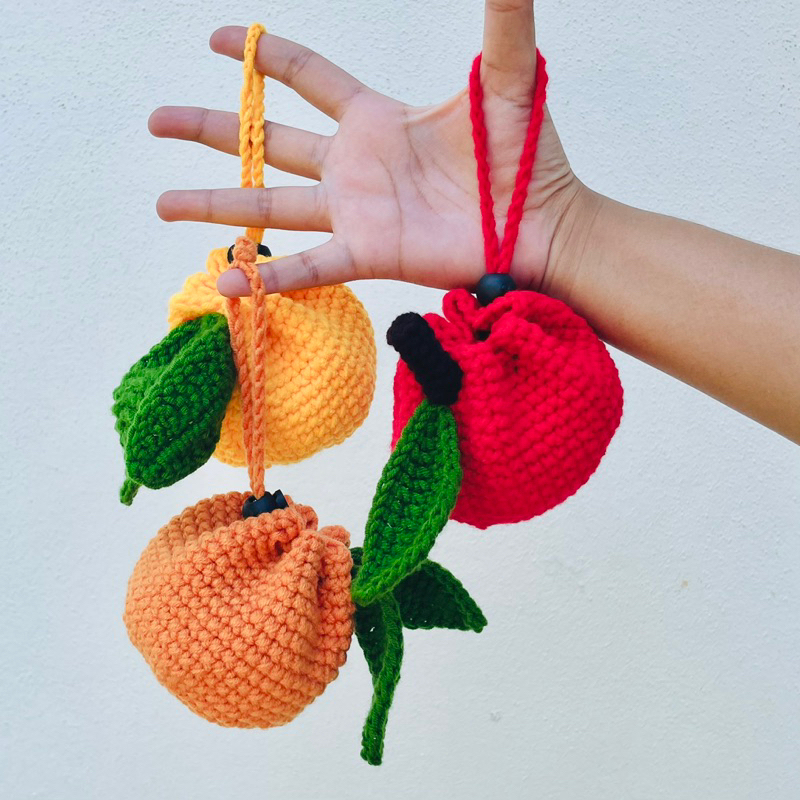 [READY STOCK] Crochet Drawstring Coin Pouch: Orange / Lemon / Apple ...