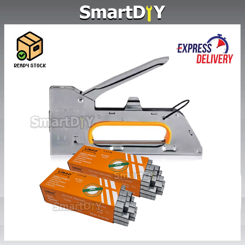 Hand Stapler Tacker Gun + 1box Staple (6mm or 8mm) (Random Box ...