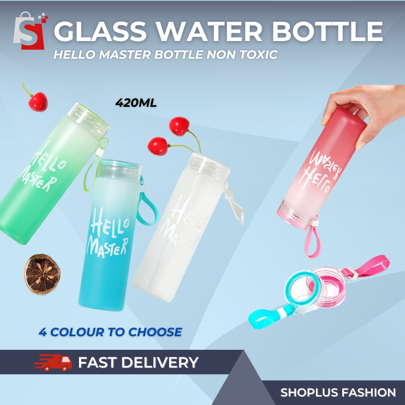 【SHOPLUS】Glass Water Bottle 420ml Hello Master Bottle Non Toxic Tahan ...