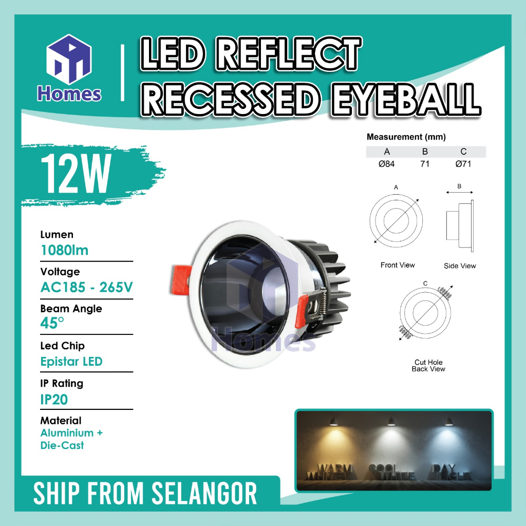 Recessed Anti-Glare Spotlight LED Eyeball 12w 18w Black Chrome ...