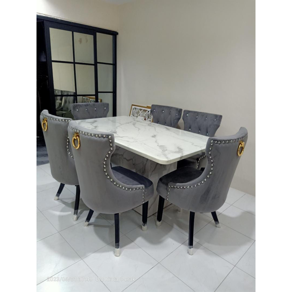 Everland Chester Marble Table Dining Table Meja Makan Dining 5ft 6ft ...