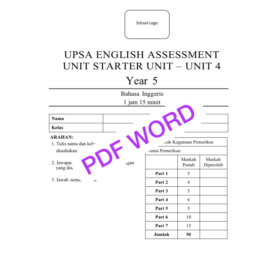 Softcopy - Year 5 - UPSA (Mid Term Assessment) + Starter Unit - Unit 4 | Shopee Malaysia