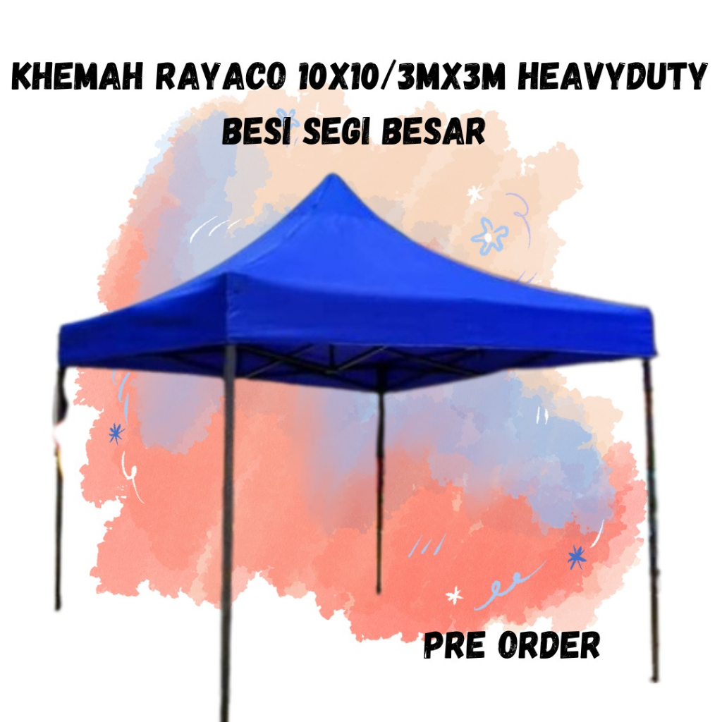 KHEMAH 10X10 FT RAYACO BESI BESAR HITAM 3030 / KHEMAH BIRU TAHAN LASAK ...