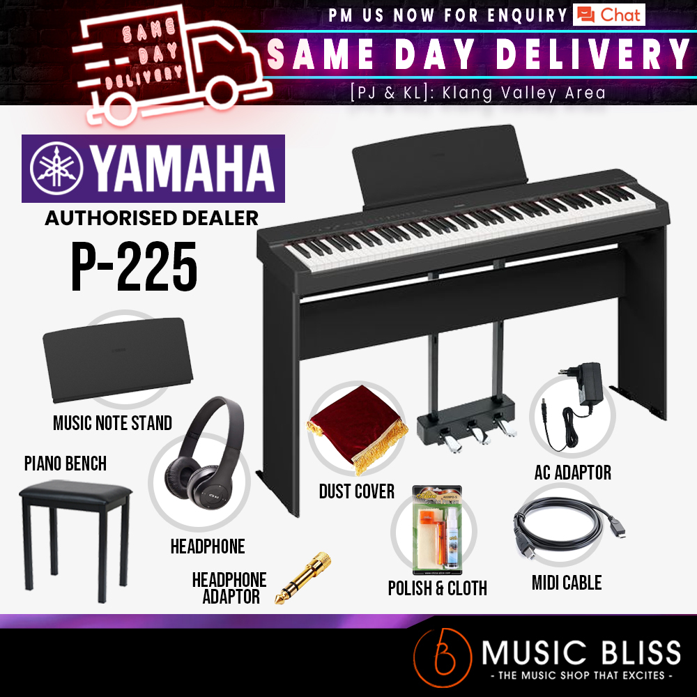 Yamaha P-225 88-Keys Digital Piano Super Value Package - Black / White ...