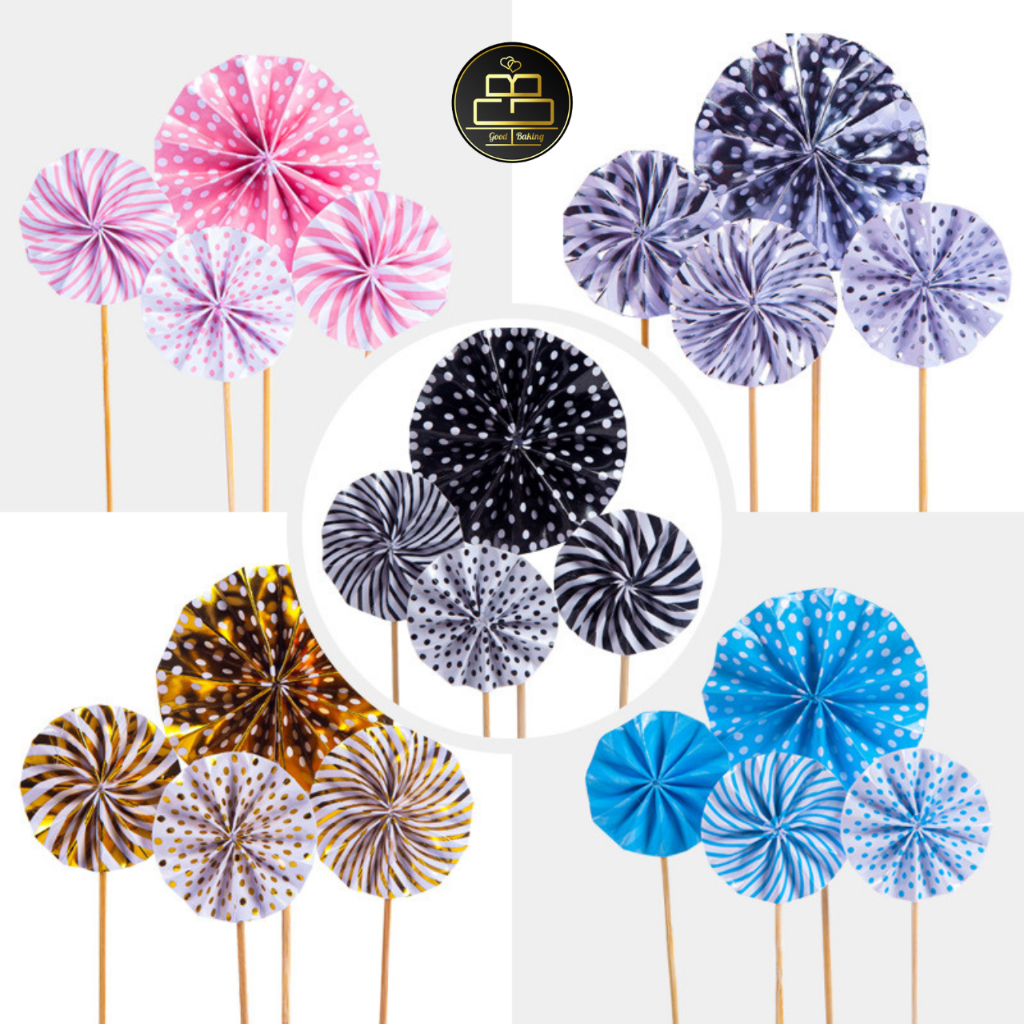 4PC Colorful Folding Fan Cake Decoration / Kek Hiasan Kreatif Hari Jadi ...