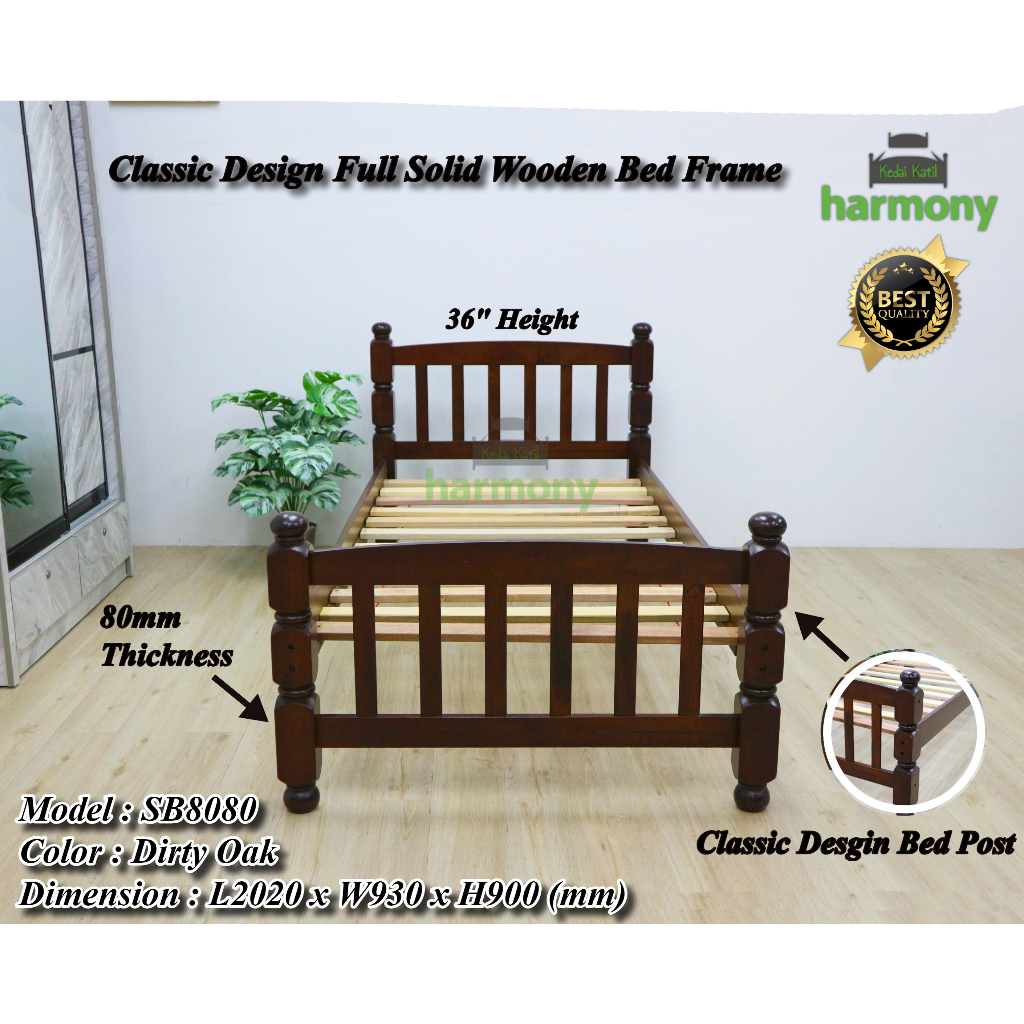 Harmony Mina Wooden Single Bed Frame / Solid Wood Single Bed / Katil ...