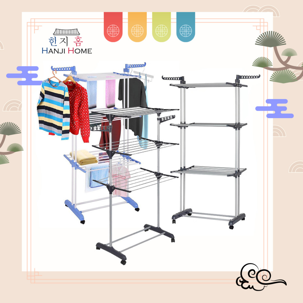 Hanji 3-Tiers Clothing Rack Foldable Space Saving Rack Single/ Double ...