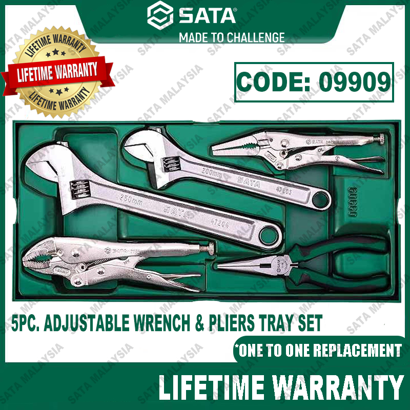 SATA 5Pc. Adjustable Wrench & Pliers Tray Set 09909 Adjustable Spannar ...