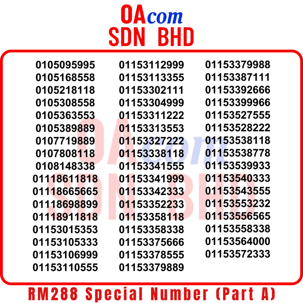 RM288 SPECIAL NUMBER FOR SALE (PART A) | Shopee Malaysia