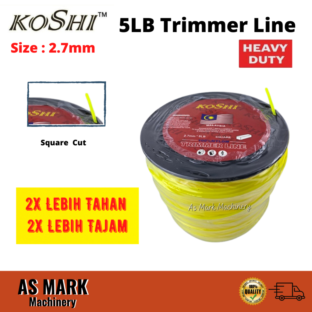 Koshi 5LB 2.7mm 2KG100% Nylon Trimmer Line/Tali Mesin Rumput/Grass Cutting Line/Brush Cutter ...